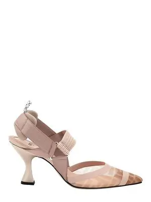 Fendi Colibri 85mm Ff Mesh Slingback Pumps - Beige