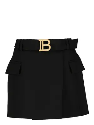 Balmain Low-rise Wool Miniskirt - Black