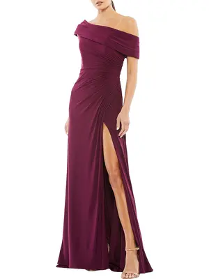 Mac Duggal Ieena Jersey Asymmetric Gown Eggplant