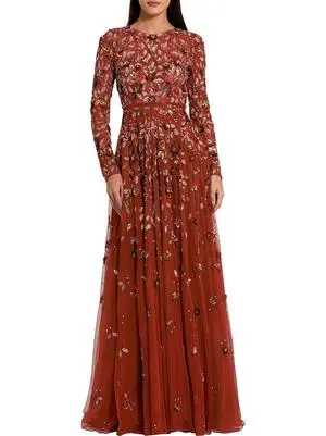 Mac Duggal Floral A-line Gown Cinnamon