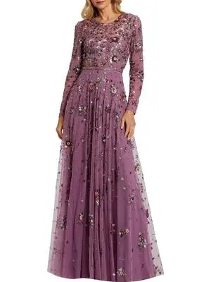 Mac Duggal Floral A-line Gown Raspberry