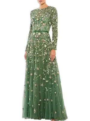 Mac Duggal Floral A-line Gown Sage