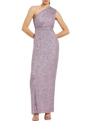 Mac Duggal Metallic One-shoulder Gown Lilac