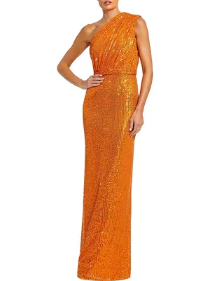 Mac Duggal Metallic One-shoulder Gown Orange