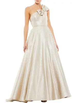 Mac Duggal Metallic One-shoulder Gown Oyster