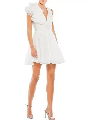 Mac Duggal Ruffle Shoulder Minidress - White