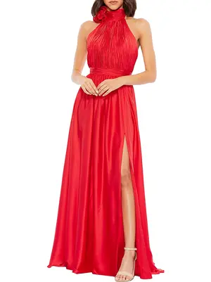 Mac Duggal Chiffon Halter Gown Cherry