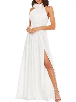 Mac Duggal Chiffon Halter Gown White