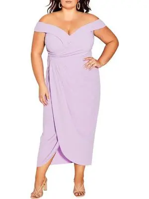 City Chic Ripple Love Off-the-shoulder Maxi Dress - Lilac