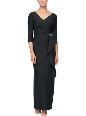 Alex Evenings Ruched Column Gown - Black