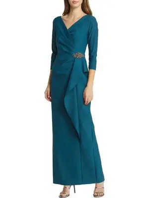 Alex Evenings Alex Evenings Ruched Column Gown Deep Teal