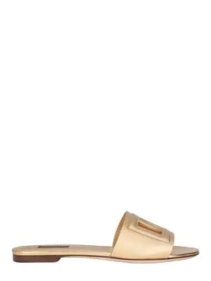 Dolce & Gabbana Nappa Mordore Sliders With Dg Logo - Gold