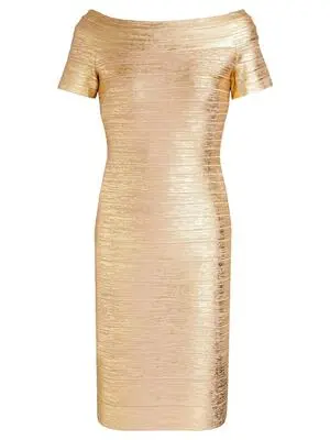 Herve Leger Metallic Coated Bandage Mini Dress - Gold
