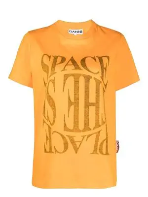 GANNI Slogan Print T-shirt - Orange