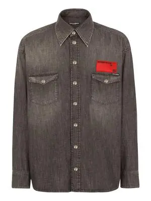 Dolce & Gabbana Logo-patch Denim Shirt - Grey