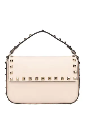 Valentino Garavani VALENTINO GARAVANI Small Rockstud Leather Top Handle Bag Light Ivory