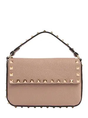 Valentino Garavani VALENTINO GARAVANI Small Rockstud Leather Top Handle Bag Poudre