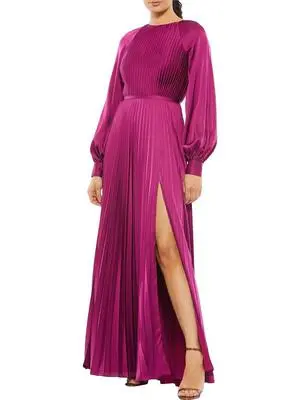 Mac Duggal Ieena Pleated A-line Chiffon Gown Berry