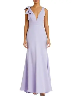 Mac Duggal Bow V-neck A-line Gown - Lilac