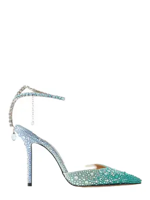 JIMMY CHOO Jimmy Choo Saeda 100 Crystal-Embellished Satin Pumps Blue