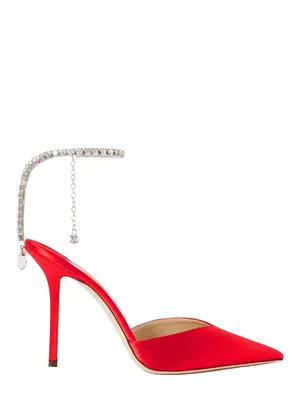 JIMMY CHOO Jimmy Choo Saeda 100 Crystal-Embellished Satin Pumps Red