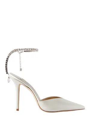 JIMMY CHOO Saeda 100 Crystal-embellished Satin Pumps - White