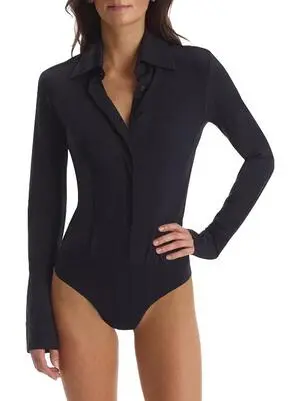 Commando Classic Long Sleeve Button-down Thong Bodysuit - Black