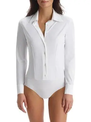 Commando Classic Long Sleeve Button-down Thong Bodysuit - White