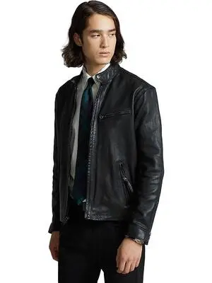 Polo Ralph Lauren Lambskin Leather Cafe Racer Jacket - Polo Black