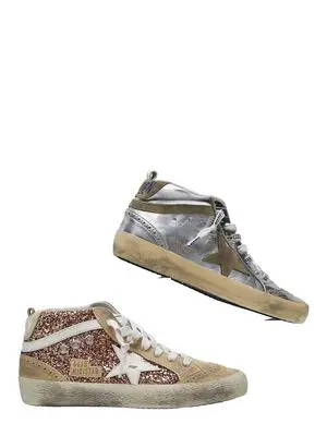 GOLDEN GOOSE Mid Star Glitter Sneakers - Dark Red Tan