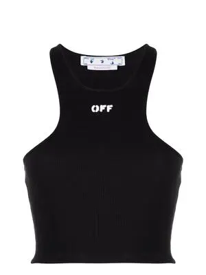 Off-White Ribbed Crop Top - Black