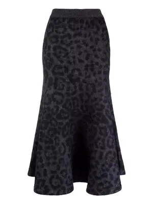 Valentino Garavani Leopard Pattern Flared Skirt - Grey