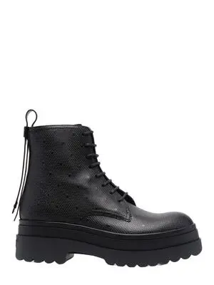 Red Valentino Lace-up Boots With Chunky Rubber Sole - Black