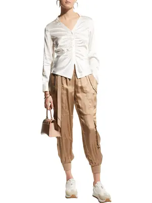Cinq À Sept Cinq A Sept Harmony Satin Cargo Jogger Pants Pewter