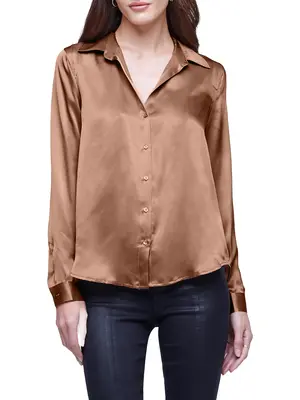 L'Agence L'AGENCE Tyler Silk Blouse Praline