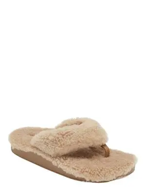 Olukai Kipea Heu Genuine Shearling Slide Sandal - Tan / Brown