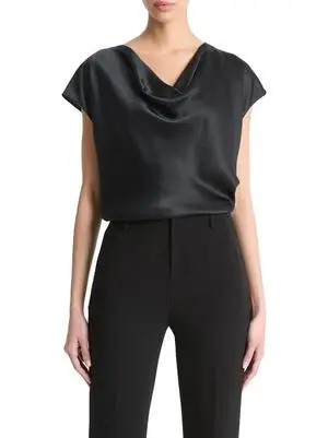 Vince Cowl Neck Silk Blouse - Black