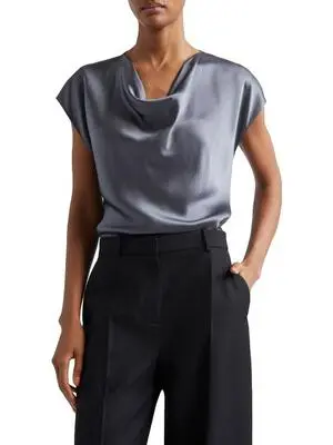 Vince Vince Cowl Neck Silk Blouse Iris Water