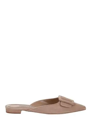 Manolo Blahnik Maysale Suede Flats Sand