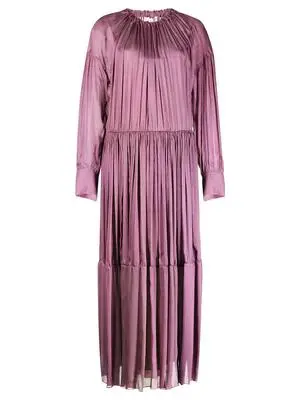 Vince Shirred-neck Long-sleeved Dress - Purple