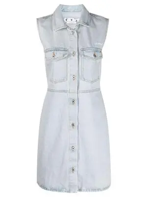 Off-White Logo-print Denim Shirt Dress - Blue