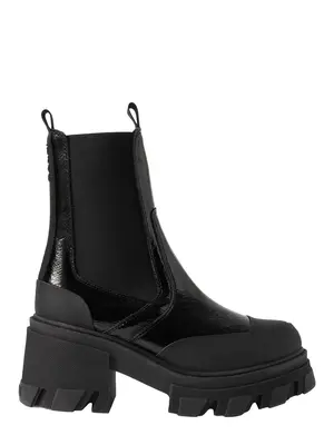 GANNI Patent-leather Platform Chelsea Boots - Black