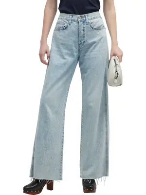 Veronica Beard Veronica Beard Taylor High-Rise Wide-Leg Jeans Pale Stone