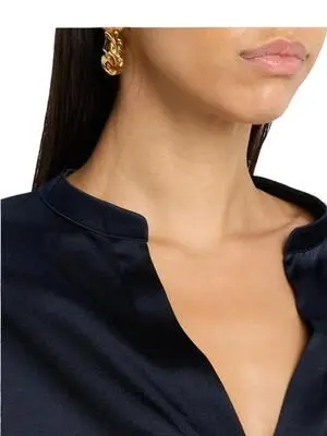 Vince Silk Band-collar Blouse - Blue