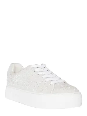 Betsey Johnson Sidny Crystal Pavé Platform Sneakers - Pearl