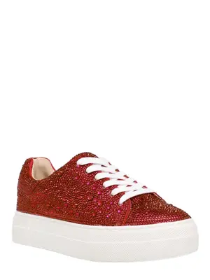 Betsey Johnson Sidny Crystal Pavé Platform Sneakers - Red
