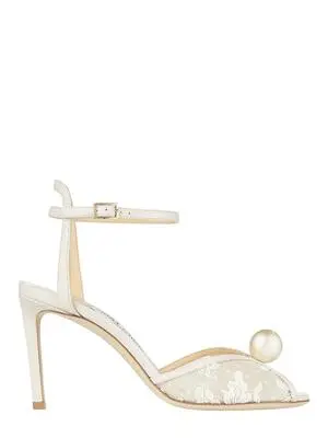 JIMMY CHOO Sacora 85 Leather And Lace Sandals - White