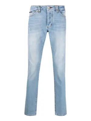 Philipp Plein Distressed Straight-leg Jeans - Blue