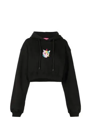 IRENEISGOOD Unicorn Patch Cropped Hoodie - Black
