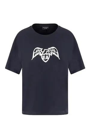 Emporio Armani Pima Cotton T-shirt With Eagle Logo - Blue / Navy